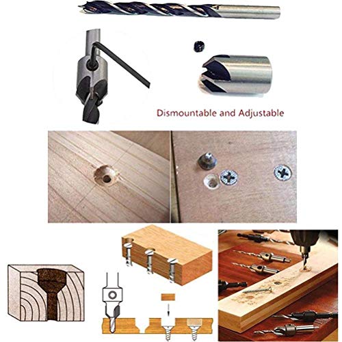 22PC Countersink Drill Bit Set W/Adjustable Depth Stop Collars Counterbore Drill Woodworkers Hole Cutter Screw Drill