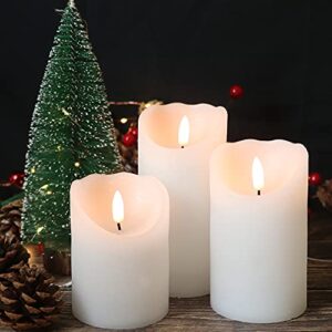 Eldnacele Flameless Flickering Candles with Remote Timer, 3D Wick Real Wax Battery Operated White Pillar Candles with Remote Set of 3 for Home Wedding Party Christmas Decoration (D3” x H4”5”6”)