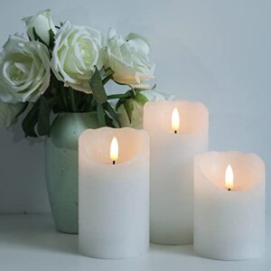 Eldnacele Flameless Flickering Candles with Remote Timer, 3D Wick Real Wax Battery Operated White Pillar Candles with Remote Set of 3 for Home Wedding Party Christmas Decoration (D3” x H4”5”6”)