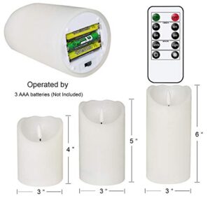 Eldnacele Flameless Flickering Candles with Remote Timer, 3D Wick Real Wax Battery Operated White Pillar Candles with Remote Set of 3 for Home Wedding Party Christmas Decoration (D3” x H4”5”6”)