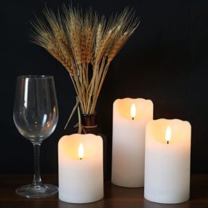 Eldnacele Flameless Flickering Candles with Remote Timer, 3D Wick Real Wax Battery Operated White Pillar Candles with Remote Set of 3 for Home Wedding Party Christmas Decoration (D3” x H4”5”6”)