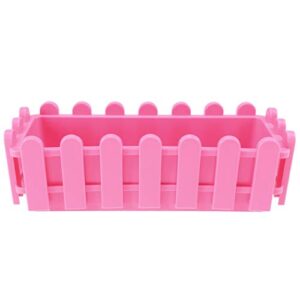 yardwe rectangular plastic flower pot small creative plant pot fence shaped window box planters for garden bonsai home office decoration 9.1 x 3.5 x 2.8 inch (pink)