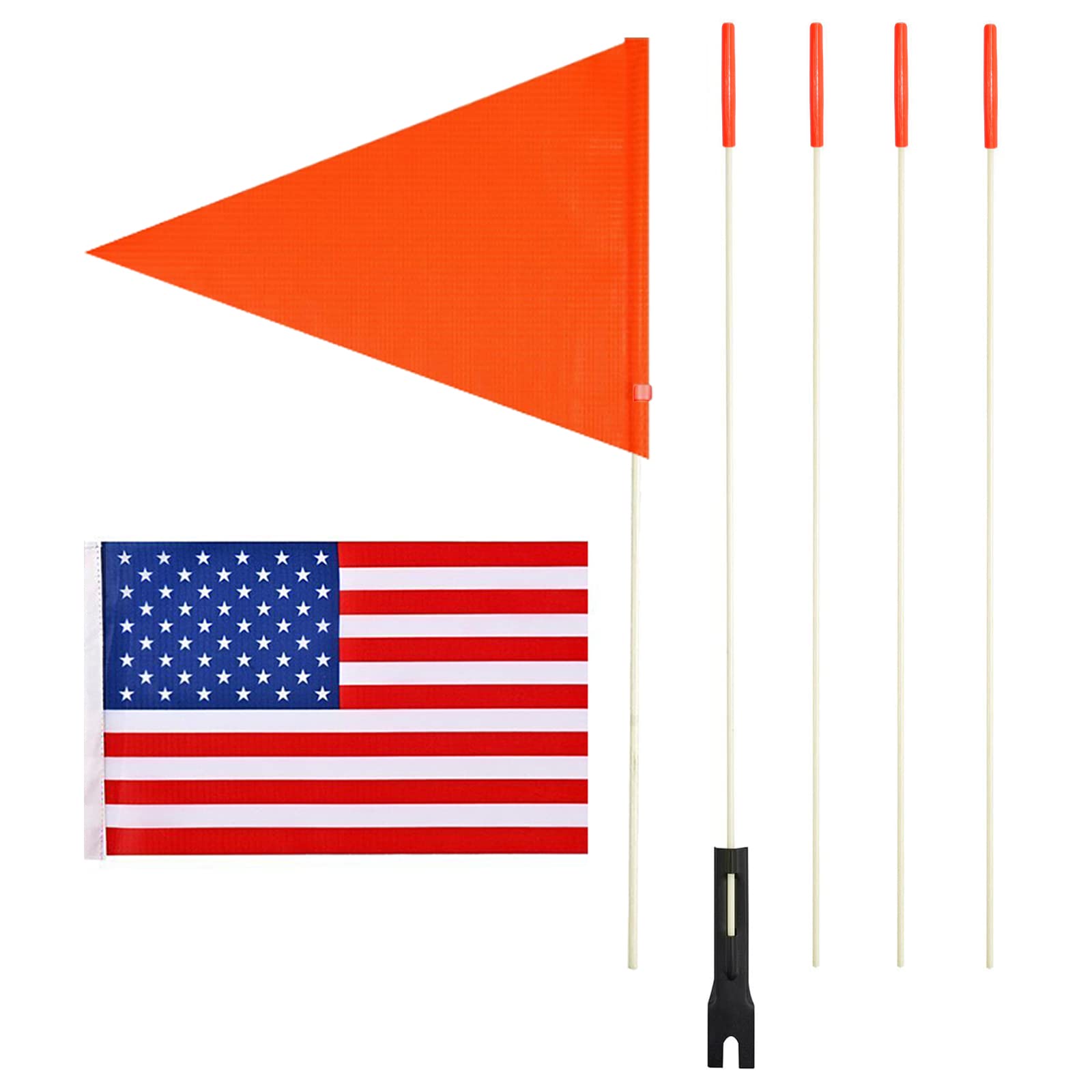 Upgraded Bike Flags with Pole 6 Feet High Visibility Orange Flags with Heavy Duty Fiberglass Flag Pole, Orange Flag and American Flag