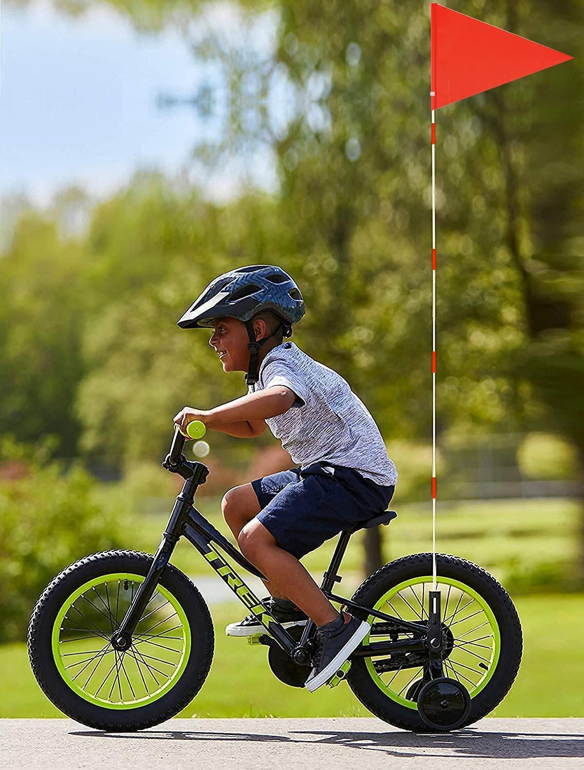 Upgraded Bike Flags with Pole 6 Feet High Visibility Orange Flags with Heavy Duty Fiberglass Flag Pole, Orange Flag and American Flag