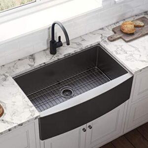 Ruvati Gunmetal Black Matte Stainless Steel 33-inch Apron-Front Farmhouse Kitchen Sink - Single Bowl - RVH9733BL