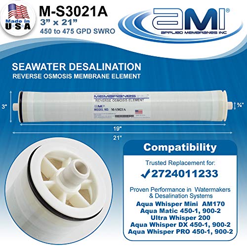 APPLIED MEMBRANES INC. 3" x 21" Seawater Desalination Reverse Osmosis Membrane | for Sea Recovery Watermaker Systems | Replaces 2724011233