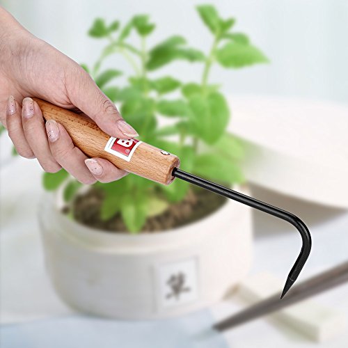 Bonsai Hook Sturdy Manganese Steel Gardening Hook Handle Bonsai Root Hook with Comfortable Wooden Handle Cutter Tools