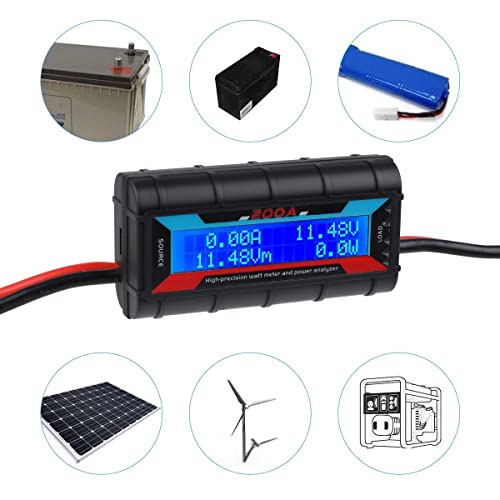 200A High Precision Power Analyzer Watt Meter Battery Consumption Performance Monitor with LCD Backlight for RC, Battery, Solar, Wind Power…