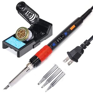 yihua 928d-iii soldering iron,110w high power, fully digital display °f /°c- temperature control soldering tool, accurate 194~896°f, with on/off switch, iron tip, brass wool, automatic sleep mode