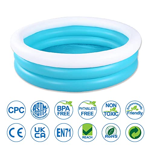 Inflatable Kiddie Pool, 60"x16" Thick Guardrail Swimming Pool for Kids, Blue & White Blow Up Pool for Kids Indoor Party Games, Wading Pool for Outdoor Backyard