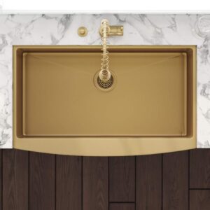 Ruvati Brass Tone 33-inch Apron-Front Farmhouse Kitchen Sink - Matte Gold Stainless Steel Single Bowl - RVH9733GG