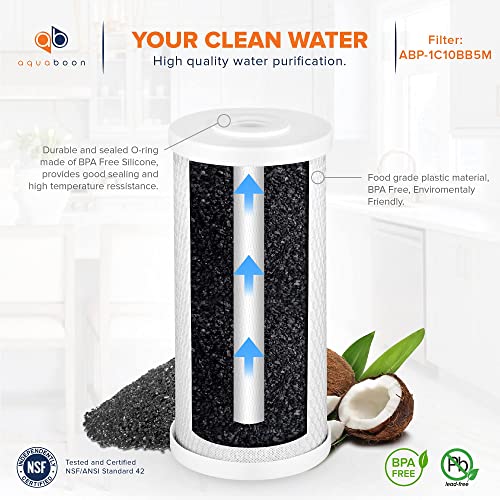 Aquaboon Universal Whole House 5 Micron 10 x 4.5 inch Cartridge | Premium Coconut Shell Replacement Water Filter Cartridge | Activated Carbon Block CTO | Compatible with Pentek EP-BB 1-Pack