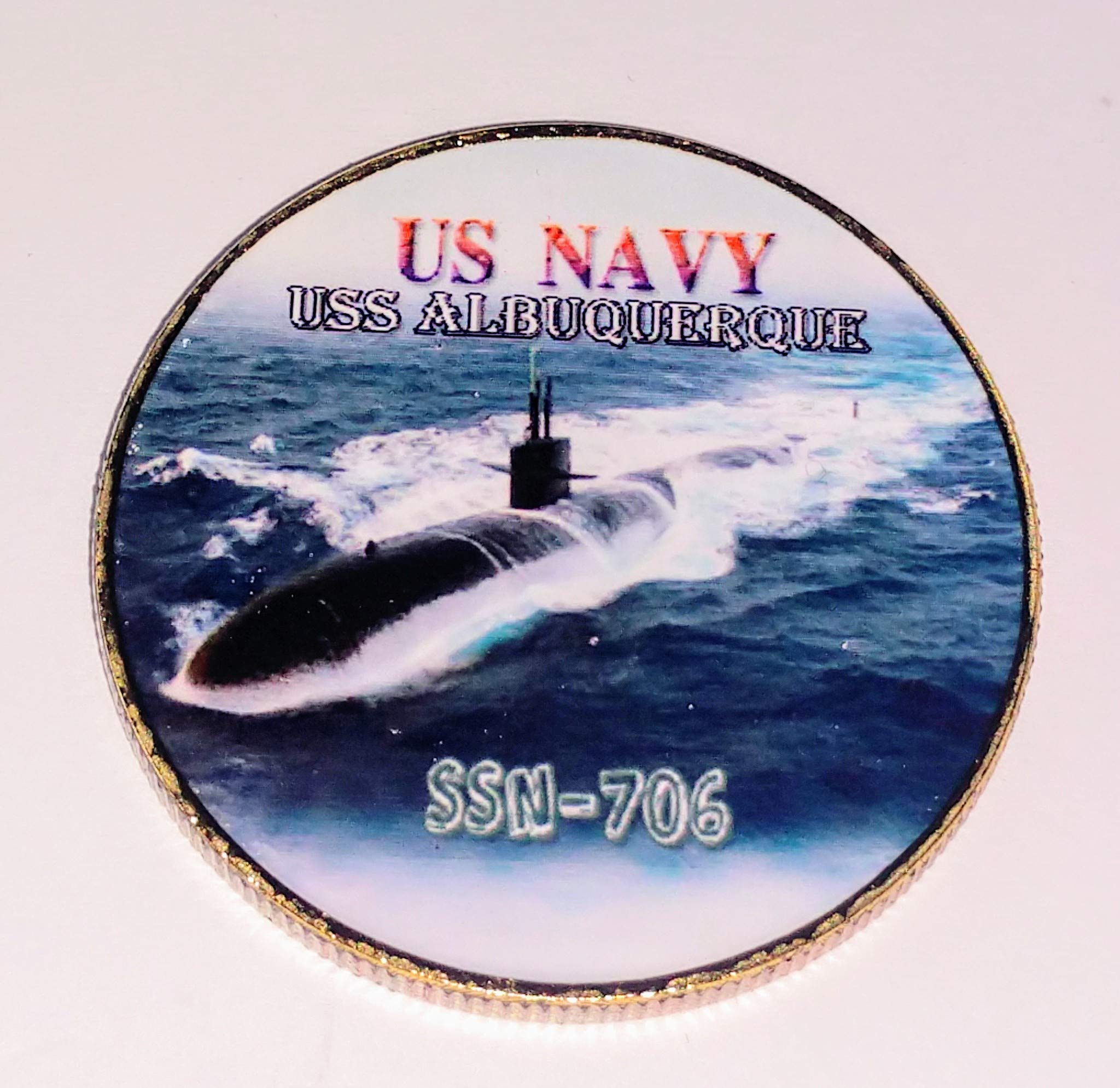 Navy USS Albuquerque Submarine Colorized Challenge Art Coin