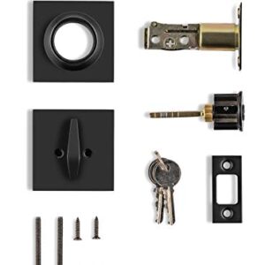 Berlin Modisch Single Cylinder Deadbolt Lock Slim Square for Front Door Modern Contemporary High Security Heavy Duty – Iron Black Finish