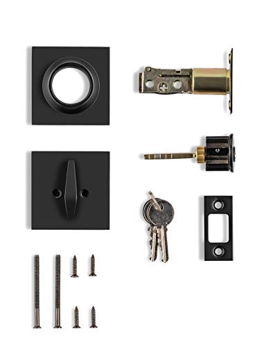 Berlin Modisch Single Cylinder Deadbolt Lock Slim Square for Front Door Modern Contemporary High Security Heavy Duty – Iron Black Finish