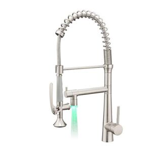 aimadi pull down kitchen faucet with sprayer,commercial single handle stainless steel brushed nickel kitchen sink faucet with led light