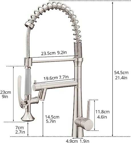 AIMADI Pull Down Kitchen Faucet with Sprayer,Commercial Single Handle Stainless Steel Brushed Nickel Kitchen Sink Faucet with LED Light