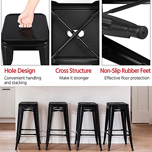 Yaheetech 30'' Metal Bar Stools Set of 4 High Backless Barstool Stackable Bar/Counter Height Bar Stools Metal Bar Chairs, Black