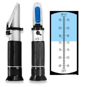 logic box sucrose refractometer for honey moisture, brix and baume, 3-in-1 uses, 58-92% brix tester with atc, ideal for high sugar maple syrup, and molasses, malt,bee keeping supplies