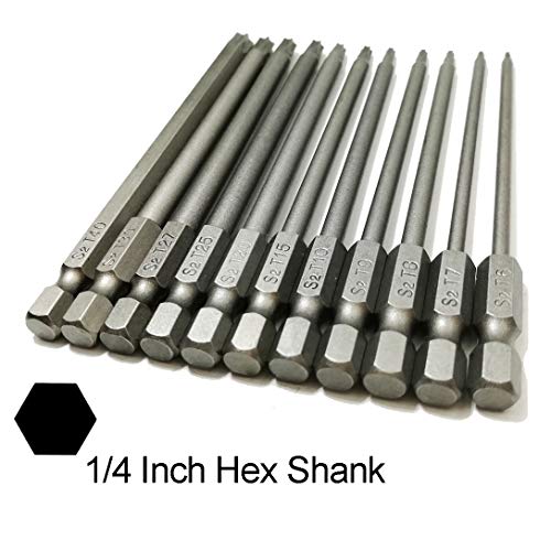 YDLQWCZ Long Torx Security Head Screwdriver Drill Set 1/4 Inch Hex Shank T6 T7 T8 T9 T10 T15 T20 T25 T27 T30 T40 11 Pieces 4 Inch Length S2 Steel Torx Screwdriver Bit Set (11pcs Torx Head 100mm)