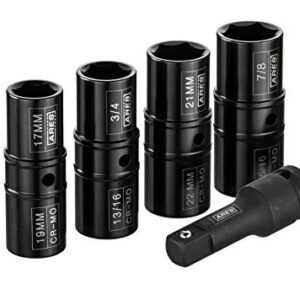 ARES 59010-5-Piece 1/2-inch Drive Lug Nut Flip Socket Set - Includes 17mm, 19mm, 21mm, 22mm Metric Sizes & 3/4-Inch, 13/16-Inch, 7/8-Inch, 15/16-Inch SAE Sizes - Impact Grade Chrome-Moly Steel