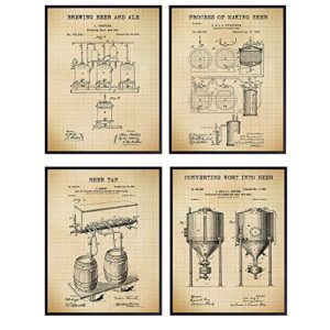 beer brewing patent art prints - vintage wall art poster set - chic modern home decor for den, kitchen, man cave, office - great gift for men, home brewing,brew, brewer fans - 8x10 photo - unframed