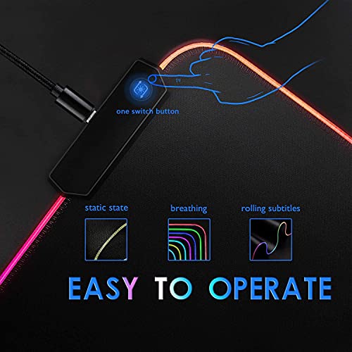 31.5"X12" RGB Gaming Mouse Pad, Large LED Mousepad with 11 Lighting Modes, Soft Non-Slip Rubber Base Mouse Mat for Computer Desk Keyboard, Waterproof XL Gaming Mousepad.