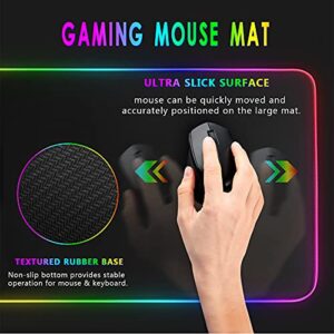 31.5"X12" RGB Gaming Mouse Pad, Large LED Mousepad with 11 Lighting Modes, Soft Non-Slip Rubber Base Mouse Mat for Computer Desk Keyboard, Waterproof XL Gaming Mousepad.