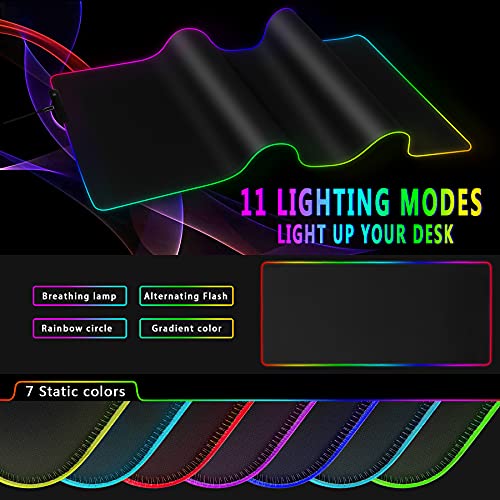 31.5"X12" RGB Gaming Mouse Pad, Large LED Mousepad with 11 Lighting Modes, Soft Non-Slip Rubber Base Mouse Mat for Computer Desk Keyboard, Waterproof XL Gaming Mousepad.