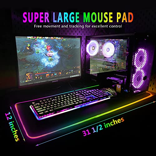 31.5"X12" RGB Gaming Mouse Pad, Large LED Mousepad with 11 Lighting Modes, Soft Non-Slip Rubber Base Mouse Mat for Computer Desk Keyboard, Waterproof XL Gaming Mousepad.