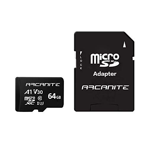 ARCANITE 64GB microSDXC Memory Card with Adapter - A1, UHS-I U3, V30, 4K, C10, Micro SD, Optimal Read speeds up to 90 MB/s