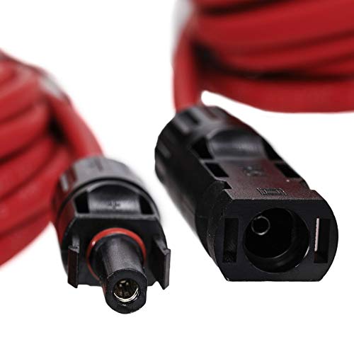 Carkio Solar Adaptor Cable,1 Pair Waterproof 12AWG(4mm²) Wire 25 Feet Solar Panel Extension Cable Wire with Female and Male Connectors Compatible with Solar Panel System-Red&Black