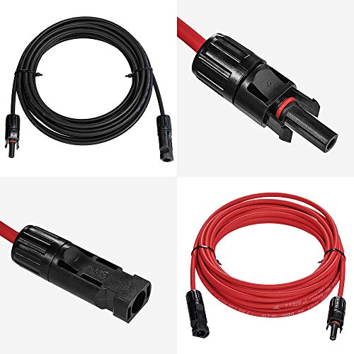 Carkio Solar Adaptor Cable,1 Pair Waterproof 12AWG(4mm²) Wire 25 Feet Solar Panel Extension Cable Wire with Female and Male Connectors Compatible with Solar Panel System-Red&Black