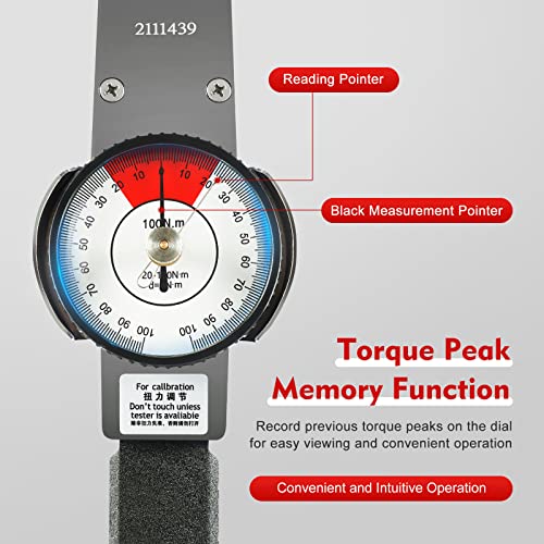 LIANDU-US Dial Indicator Torque Wrench Indicating Torquemeter 1/2" Drive 0-100 Nm High Precision Torque Meter Professional Measure Tool, ± 3% Accuracy