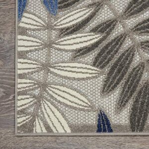 Nourison Aloha Indoor/Outdoor Grey/Blue 7'10" x 10'6" Area Rug, Easy Cleaning, Non Shedding, Bed Room, Living Room, Dining Room, Backyard, Deck, Patio (8x11)