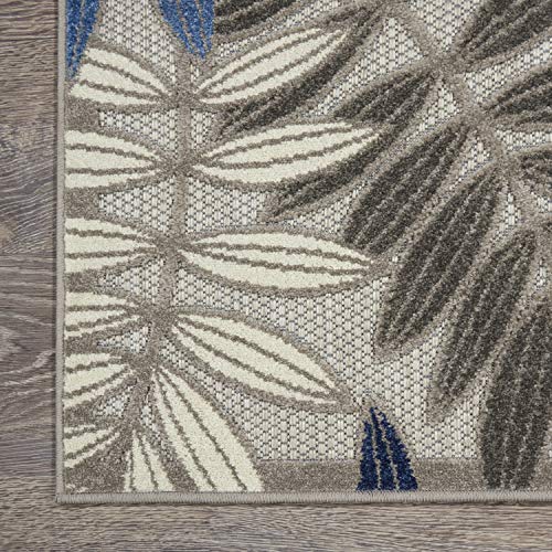 Nourison Aloha Indoor/Outdoor Grey/Blue 7'10" x 10'6" Area Rug, Easy Cleaning, Non Shedding, Bed Room, Living Room, Dining Room, Backyard, Deck, Patio (8x11)