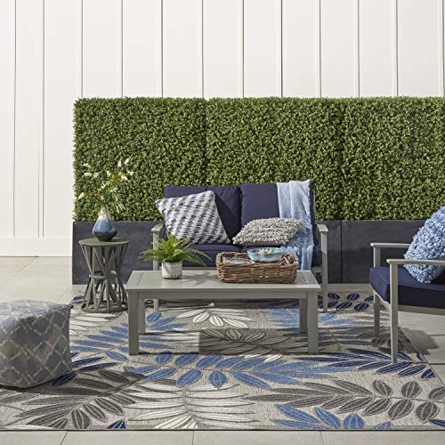 Nourison Aloha Indoor/Outdoor Grey/Blue 7'10" x 10'6" Area Rug, Easy Cleaning, Non Shedding, Bed Room, Living Room, Dining Room, Backyard, Deck, Patio (8x11)