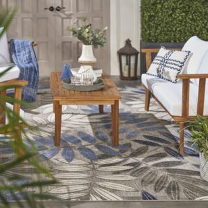 Nourison Aloha Indoor/Outdoor Grey/Blue 7'10" x 10'6" Area Rug, Easy Cleaning, Non Shedding, Bed Room, Living Room, Dining Room, Backyard, Deck, Patio (8x11)