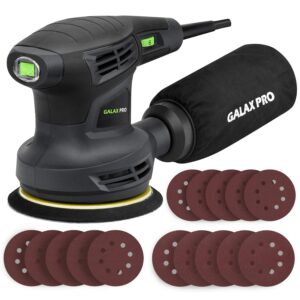 galax pro 280w 13000opm max 6 variable speeds orbital sander with 15pcs sanding discs, 5” electric sander with dust collector for sanding and polishing