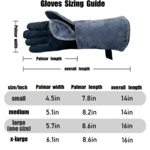 WZQH 16 Inches,932℉,Leather Forge Welding Gloves, Heat/Fire Resistant,Mitts for BBQ,Oven,Grill,Fireplace,Tig,Mig,Baking,Furnace,Stove,Pot Holder,Animal Handling Glove.Black-gray