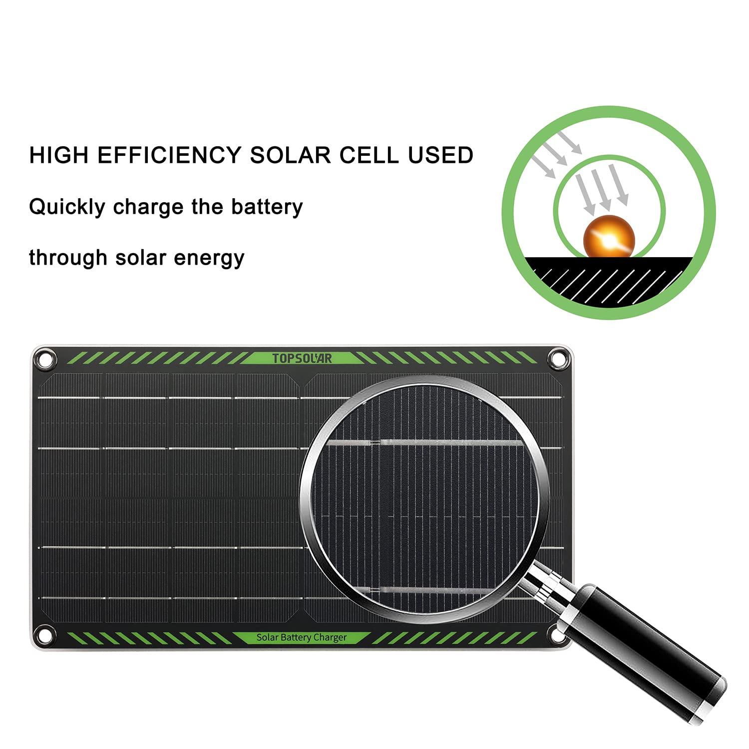 Topsolar 10 Watt 12 Volt Solar Trickle Charger 10W 12V Solar Panel Car Battery Charger Portable Solar Battery Maintainer for Car Motorcycle Boat Marine RV + Cigarette Lighter Plug Alligator Clip