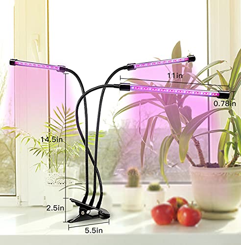 Juhefa Plant Grow Light, Full Spectrum Clip-on Plant Lamp with White Red Blue Bulbs for Indoor Plants Growing, Dimmable Brightness & 3 Light Modes, Auto On/Off Timing 4 8 12Hrs