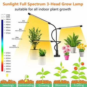 Juhefa Plant Grow Light, Full Spectrum Clip-on Plant Lamp with White Red Blue Bulbs for Indoor Plants Growing, Dimmable Brightness & 3 Light Modes, Auto On/Off Timing 4 8 12Hrs