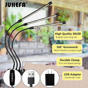 Juhefa Plant Grow Light, Full Spectrum Clip-on Plant Lamp with White Red Blue Bulbs for Indoor Plants Growing, Dimmable Brightness & 3 Light Modes, Auto On/Off Timing 4 8 12Hrs