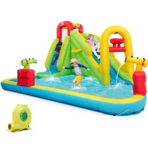 bountech inflatable water slide, mega waterslide park for kids backyard family fun with 480w blower, climbing, water basin, blow up water slides inflatables for kids and adults outdoor party gifts