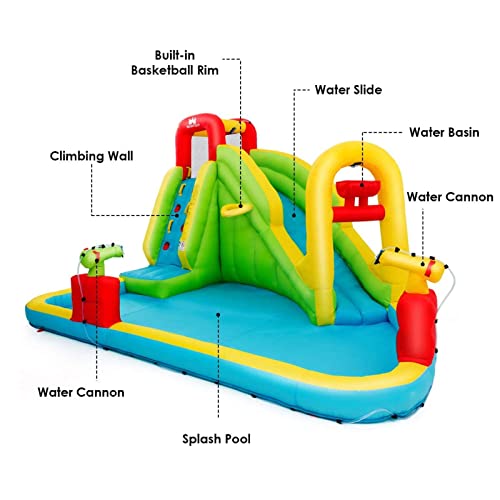 BOUNTECH Inflatable Water Slide, Mega Waterslide Park for Kids Backyard Family Fun with 480w Blower, Climbing, Water Basin, Blow up Water Slides Inflatables for Kids and Adults Outdoor Party Gifts