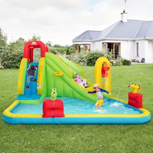 BOUNTECH Inflatable Water Slide, Mega Waterslide Park for Kids Backyard Family Fun with 480w Blower, Climbing, Water Basin, Blow up Water Slides Inflatables for Kids and Adults Outdoor Party Gifts