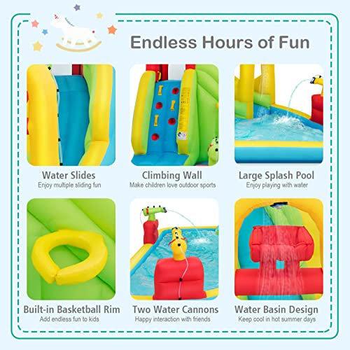 BOUNTECH Inflatable Water Slide, Mega Waterslide Park for Kids Backyard Family Fun with 480w Blower, Climbing, Water Basin, Blow up Water Slides Inflatables for Kids and Adults Outdoor Party Gifts