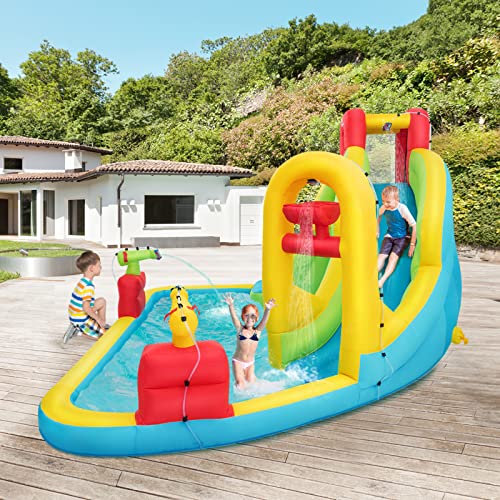 BOUNTECH Inflatable Water Slide, Mega Waterslide Park for Kids Backyard Family Fun with 480w Blower, Climbing, Water Basin, Blow up Water Slides Inflatables for Kids and Adults Outdoor Party Gifts