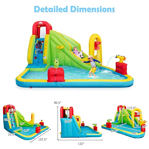 BOUNTECH Inflatable Water Slide, Mega Waterslide Park for Kids Backyard Family Fun with 480w Blower, Climbing, Water Basin, Blow up Water Slides Inflatables for Kids and Adults Outdoor Party Gifts